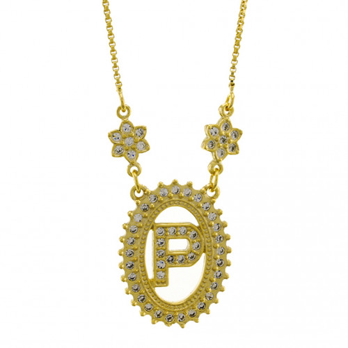 Colar Letra " P " Cravejada Zircônia Banhado Ouro Amarelo 18 K - 1061244